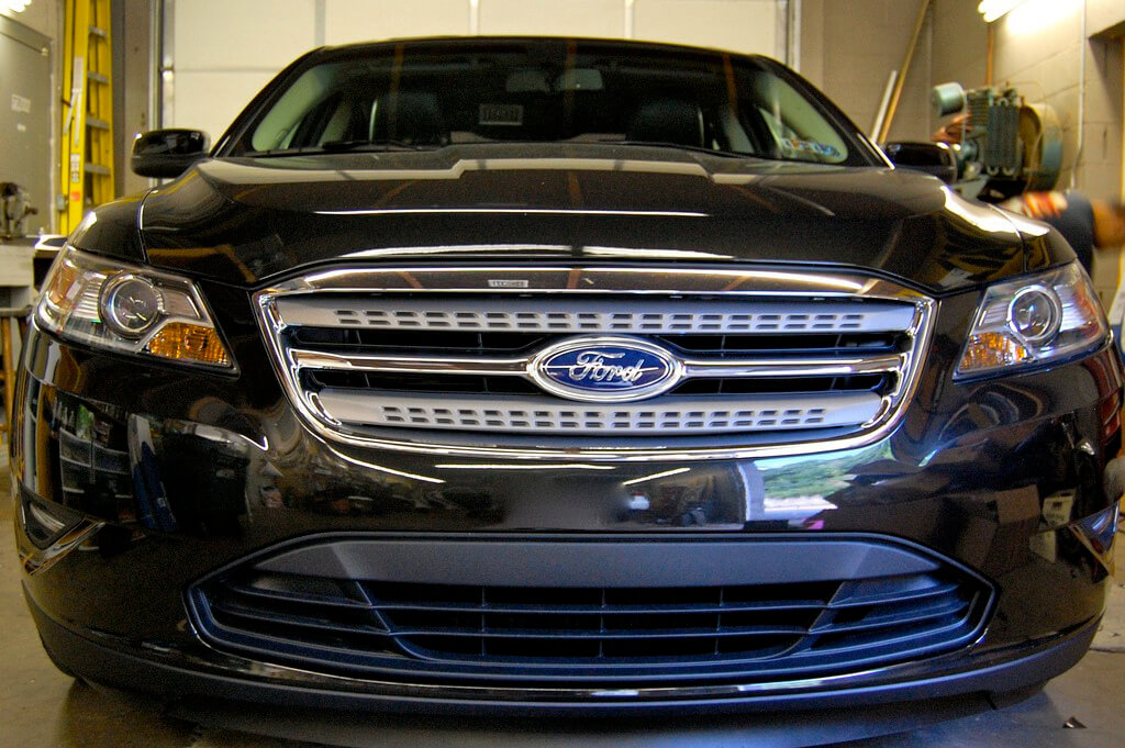 Window Tint Installed in a Black Ford Taurus